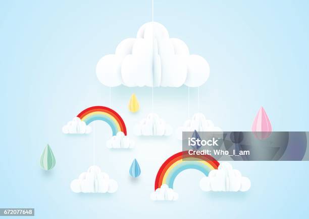 Concept Dart De Papier Pluie Et Nuage Avec Le Fond Darcenciel Vecteurs