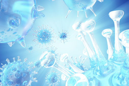 3d 삽화 간염 H1n1 Hiv Flu 에이즈 바이러스 추상적 배경 3차원 형태에 대한 스톡 벡터 아트 및 기타 이미지 3