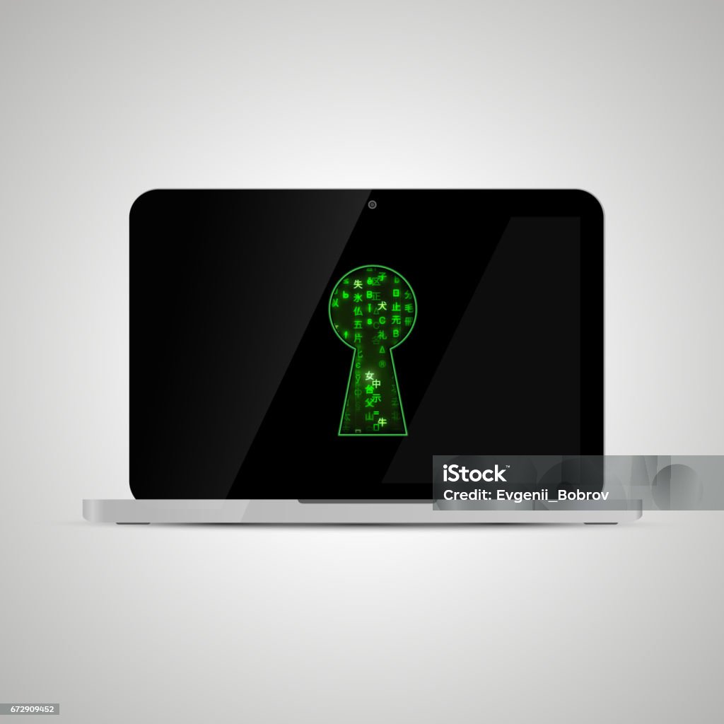 Realistic Glossy Laptop With Matrix Code In Keyhole Shape Computer ... Realistic Glossy Laptop With Matrix Code In Keyhole Shape Computer ...