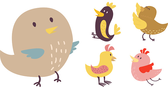 Cute Birds Vector Set Illustration Cartoon Colorful Stock Illustration