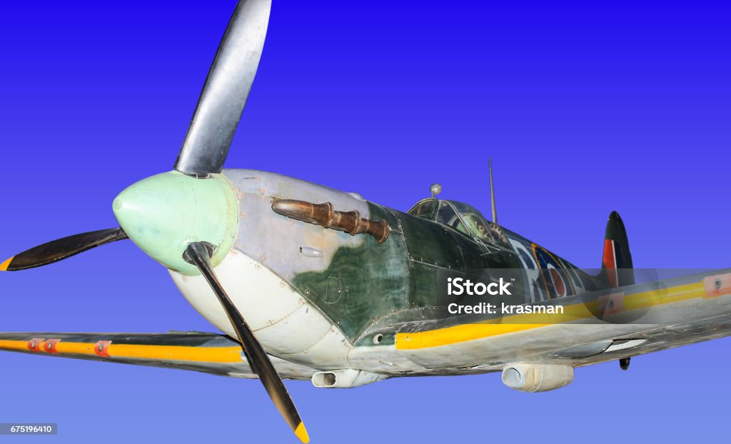 British Spitfire World War Two Fighter Plane Isolated On Faux Sky