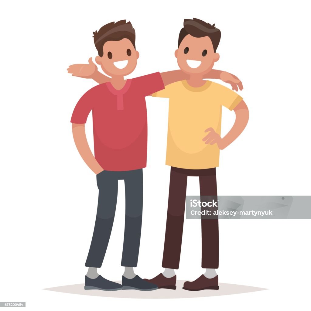 Konzept Der Männerfreundschaft Zwei Jungs Umarmen Vektorillustration In