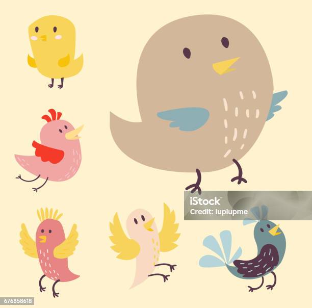 Cute Birds Vector Set Illustration Cartoon Colorful Stock Illustration