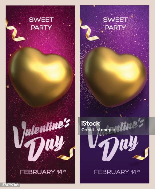 Selamat Hari Valentine Spanduk Pemandangan Atas Hati Emas Dengan Latar