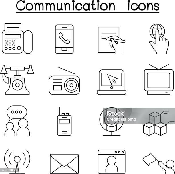 Jeu Dicônes De Communication Dans Le Style De Ligne Fine Vecteurs
