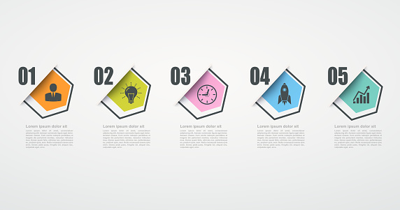 5 단계 구조를 갖는 Infographic 디자인 서식 파일 비즈니스 성공 개념 6 각형 차트 라인입니다 0명에 대한 스톡 벡터
