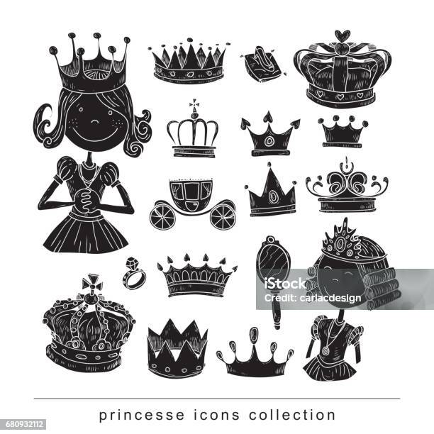 Princess 왕관 세트 수작업 벡터 골동품에 대한 스톡 벡터 아트 및 기타 이미지 골동품 공주 권위 Istock