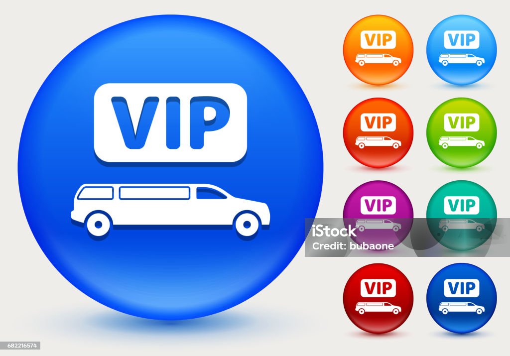Vip 豪華轎車閃亮的彩色圓圈按鈕上的圖示向量圖形及更多加長轎車圖片 加長轎車 圓形 圖標集 Istock