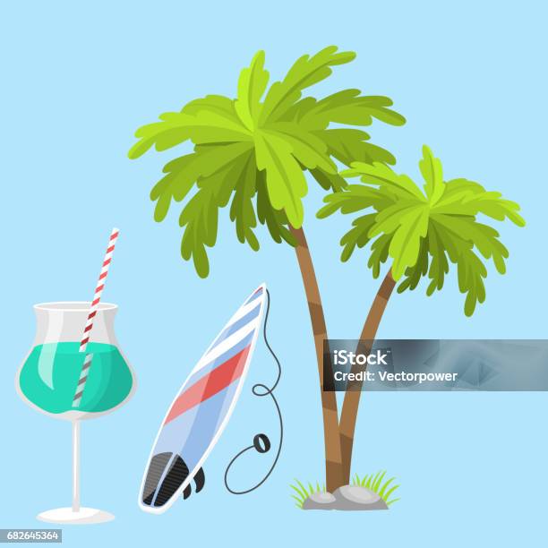 Summer Time Beach Sea Shore Realistic Accessory Vector Illustration Sunshine Travel Stock