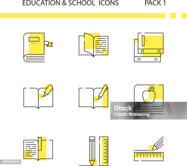 Léducation Et Lécole Icône Arrièreplan Contour Et Jaune Vecteurs Libres