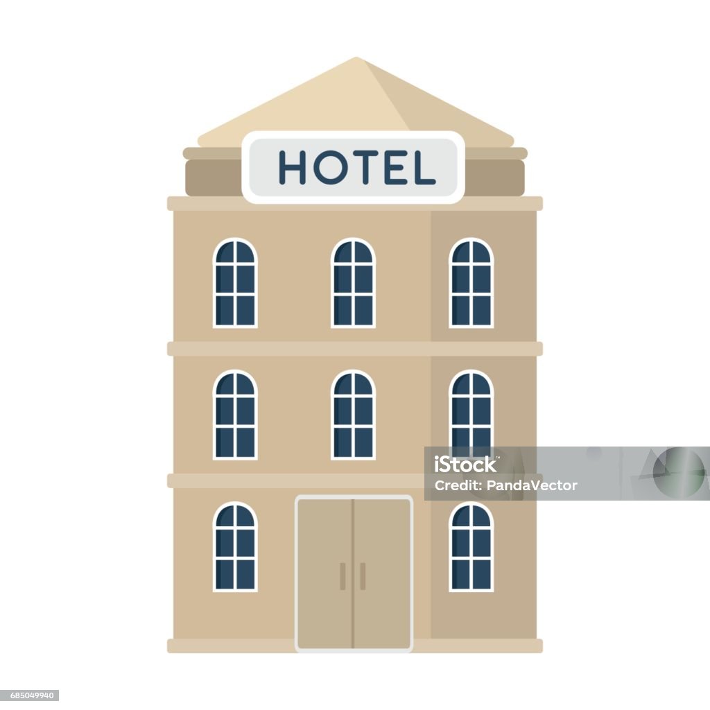 Otel Binası Simgesi Beyaz Arka Plan Üzerinde Izole Karikatür Tarzı