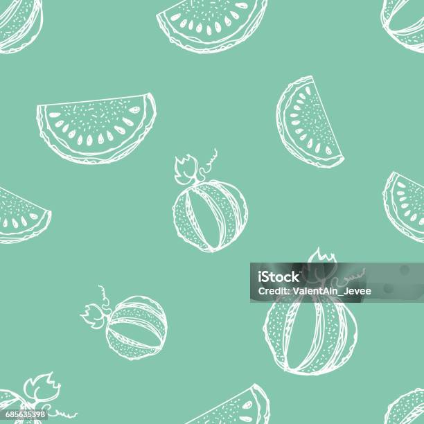 Modèle Vectoriel Sans Soudure Main Sur Illustration Des Fruits De Melon