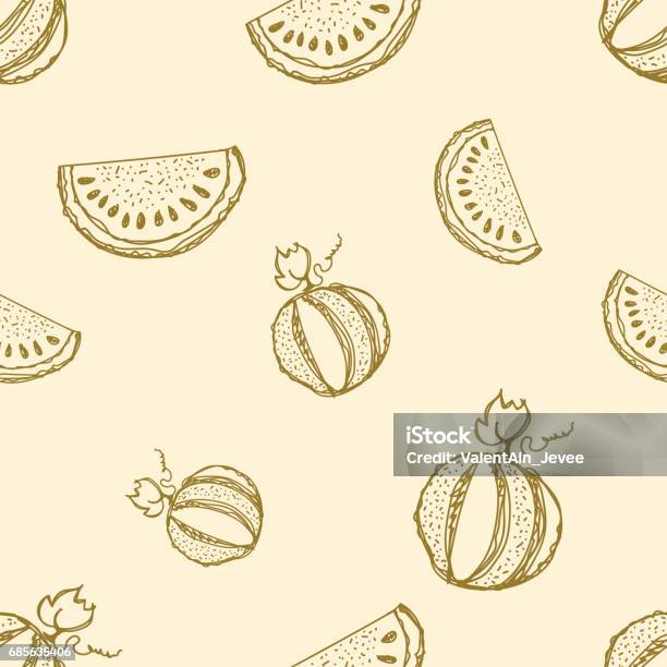 Modèle Vectoriel Sans Soudure Main Sur Illustration Des Fruits De Melon