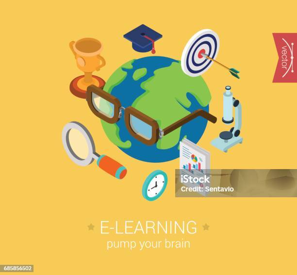 Elearning Online Pendidikan Global Datar 3d Isometrik Konsep Desain