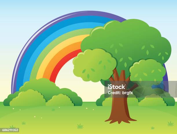 Lapangan Pelangi Dengan Pohon Di Taman Ilustrasi Stok - Unduh Gambar ... Lapangan Pelangi Dengan Pohon Di Taman Ilustrasi Stok - Unduh Gambar ...