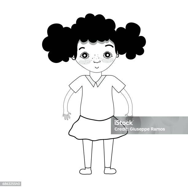 Kontur Gadis Cantik Dengan Gaya Rambut Dan Pakaian Kasual Ilustrasi