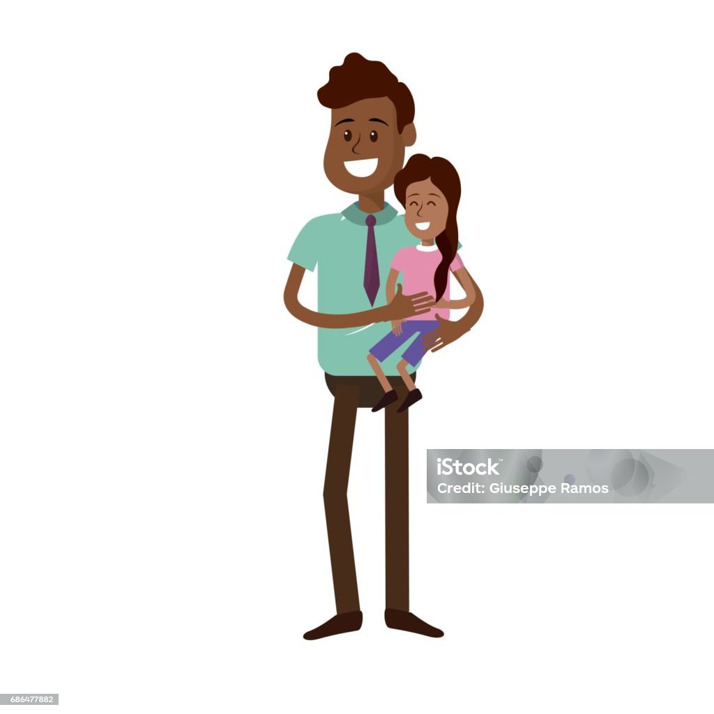 Nice Father Carrying His Daughter In The Hands Stock Illustration