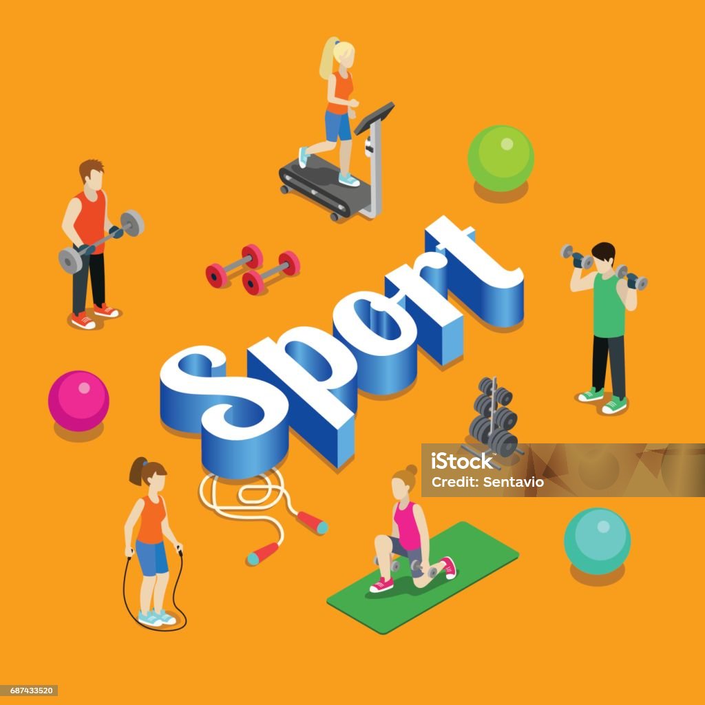 Mode De Vie Moderne Sport Gym Plat 3d Vectorielle Disométrique
