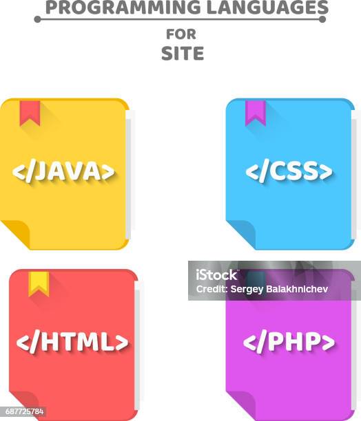 Multicolored Books On Programming Languages The Falling Shadow Java Php Html Css Web Icons For