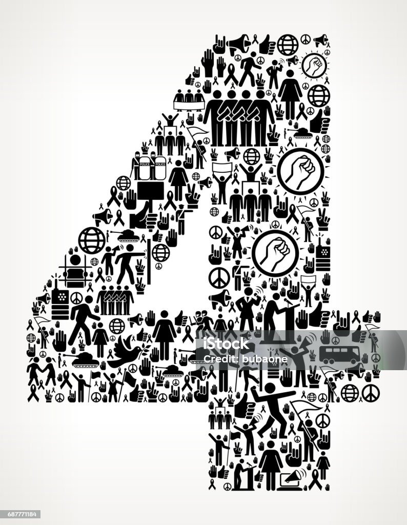 Numéro 4 De Protestation Et Droits Civils Vector Icons Background