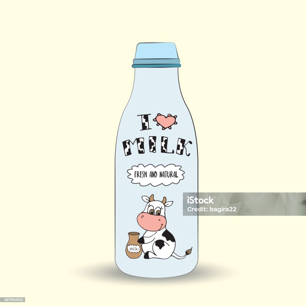 Sebotol Susu Dan Label Sapi Ilustrasi Stok Unduh Gambar Sekarang