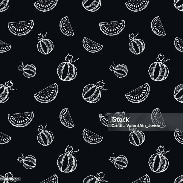Modèle Vectoriel Sans Soudure Main Sur Illustration Des Fruits De Melon