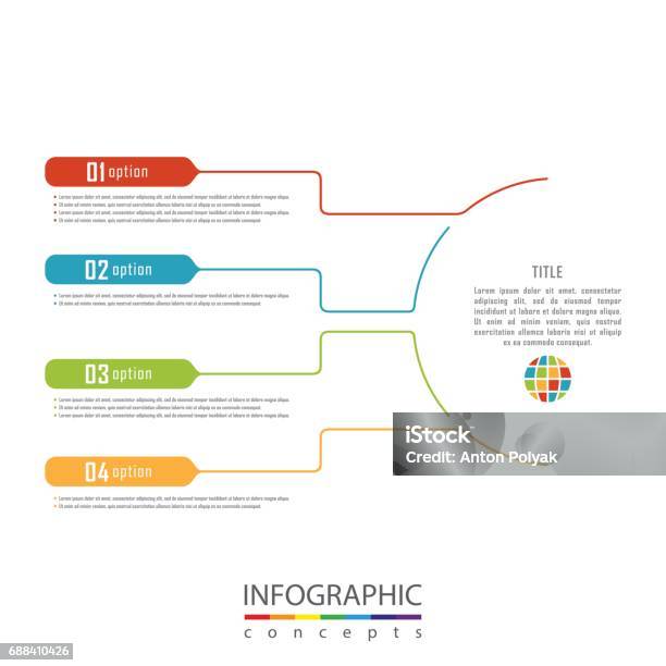 4 옵션 부품 단계 또는 프로세스와 추상 Infographic 비즈니스 템플릿 세일에 대한 스톡 벡터 아트 및 기타 이미지