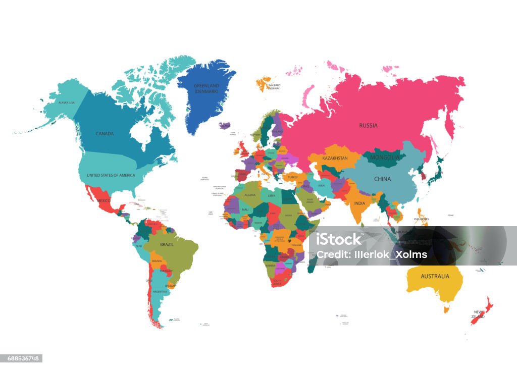 World Map With Colorful Countries Atlas Eps10 Vector File Organized In