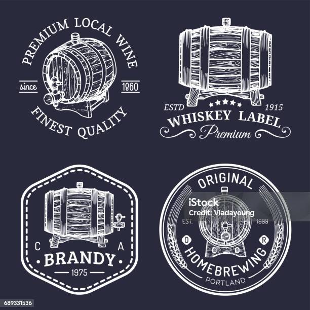 Ikon Alkohol Tong Kayu Diatur Dengan Tandatanda Minuman Cognac Brendi
