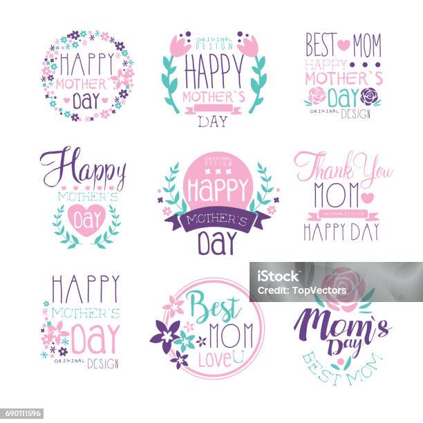 Happy Mothers Day Hand Drawn Label Vector Illustrations Stock