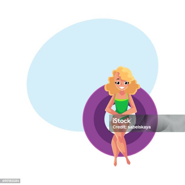 Ilustración De Chica Rubia Mujer En Traje De Baño De Una Sola Pieza En