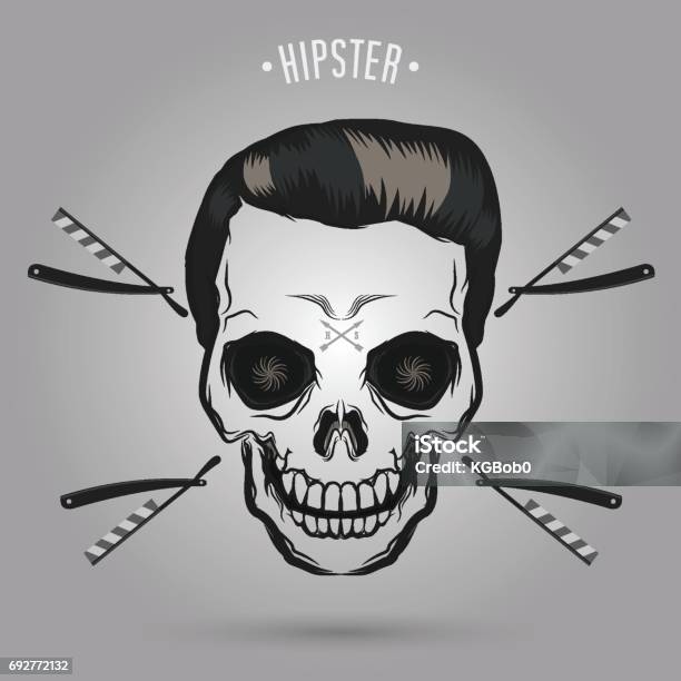 Hipster 해골이 발사 머리에 대한 스톡 벡터 아트 및 기타 이미지 머리 인간의 골격 털 Istock