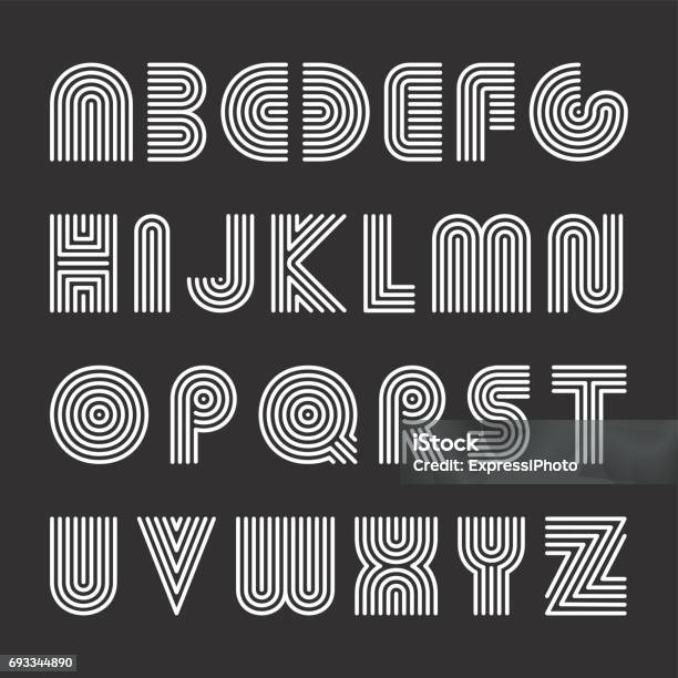 Vector Striped English Alphabet Linear Font Stock Illustration