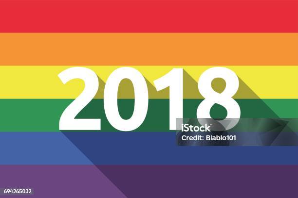 Bendera Kebanggaan Gay Bayangan Panjang Dengan Angka 2018 Ilustrasi
