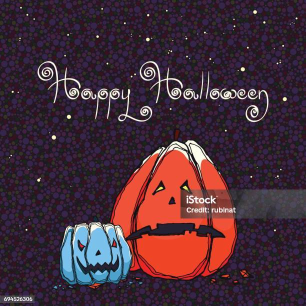 Hand Drawn Vector Halloween Cards With Jack Olantern Pumpkins Stock