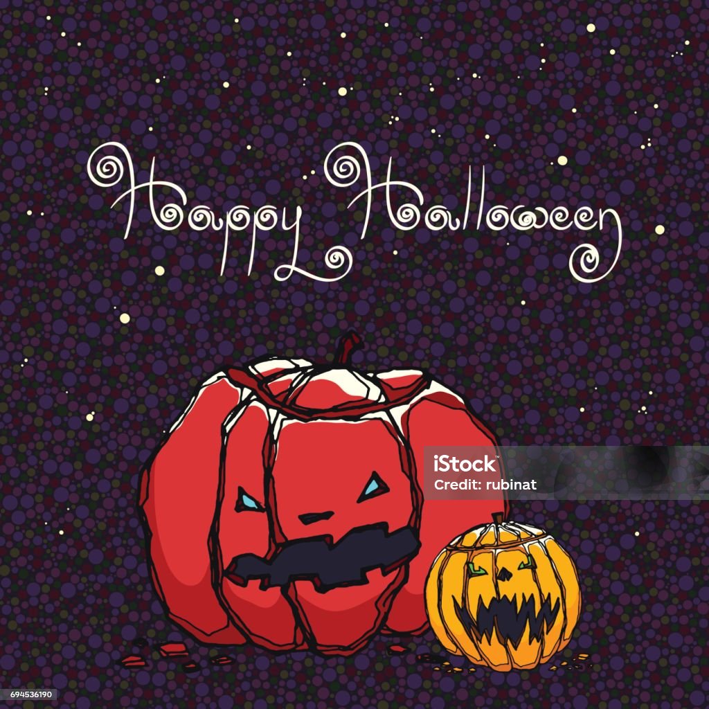Hand Drawn Vector Halloween Cards With Jack Olantern Pumpkins Stock
