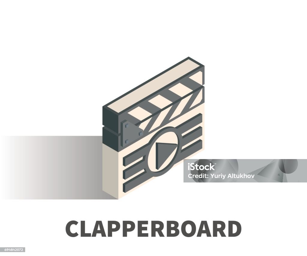Clapperboard 圖示在白色背景上孤立的等距風格的向量符號向量圖形及更多立體圖片 立體 電視台 影片攝錄機 Istock