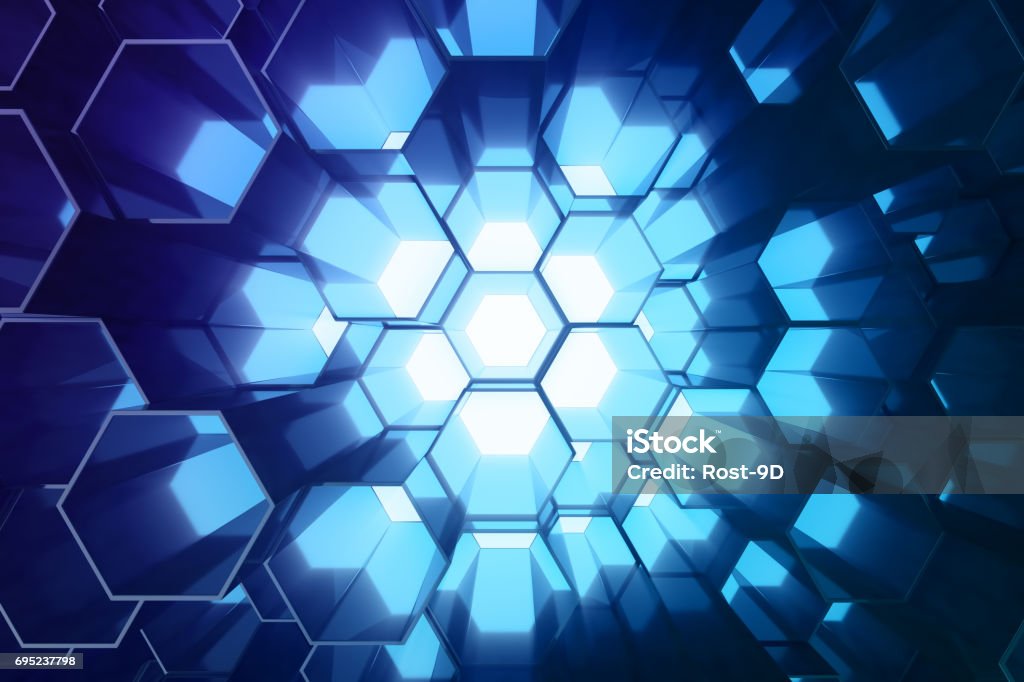 Biru Abstrak Pola Segi Segi Futuristik Sarang Lebah Segi Enam Dengan