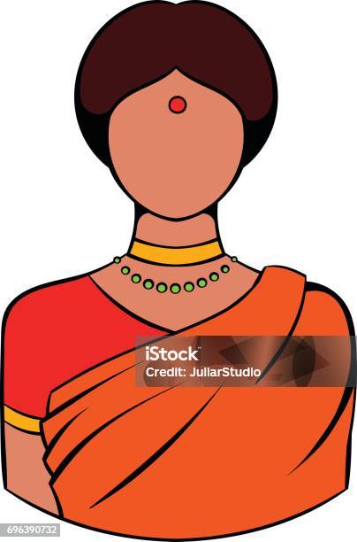 Indian Woman In Traditional Indian Sari Icon Stock Illustration
