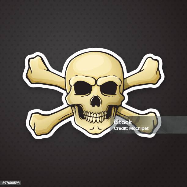 Tengkorak Stiker Jolly Roger Dengan Tulang Salib Di Belakang Ilustrasi