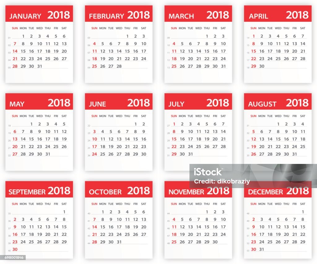 Ilustración de Hojas De Calendario 2018 Rojo Ilustración y más Vectores ... Ilustración de Hojas De Calendario 2018 Rojo Ilustración y más Vectores ...