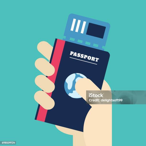 Hand Holding Passport With Ticketspassport Icon Travel Concept Vector
