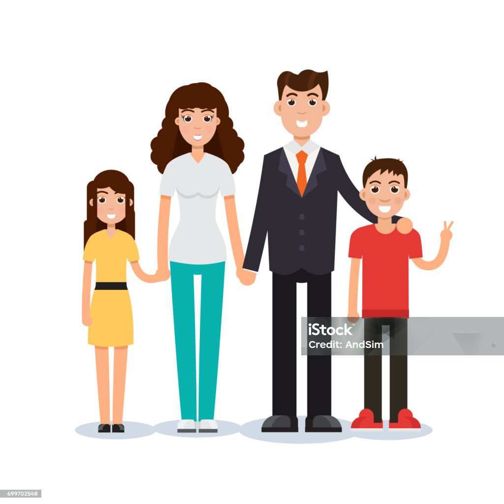 Glückliche Familie Vater Mutter Sohn Und Tochter Zusammen ... Glückliche Familie Vater Mutter Sohn Und Tochter Zusammen ...