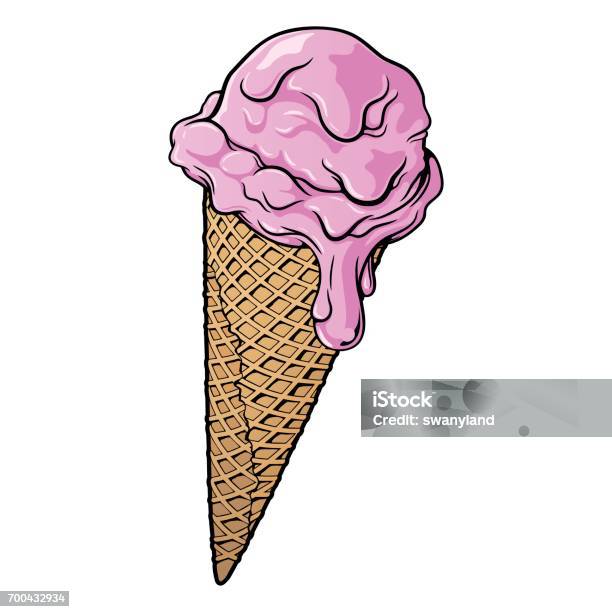 Dripping Strawberry Ice Cream Cone Stock Illustration Download Image