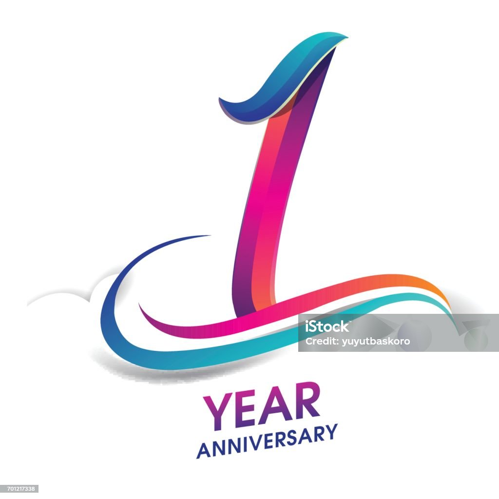 1 년 주년 축 하 로고 파란색과 붉은 색 돌 생일에 대한 스톡 벡터 아트 및 기타 이미지 돌 생일 공휴일 광고 Istock