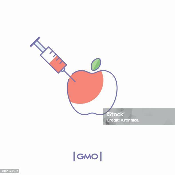 Gmo 개념입니다 주사기와 애플 0명에 대한 스톡 벡터 아트 및 기타 이미지 0명 건강관리와 의술 건강에 좋지 않은 음식