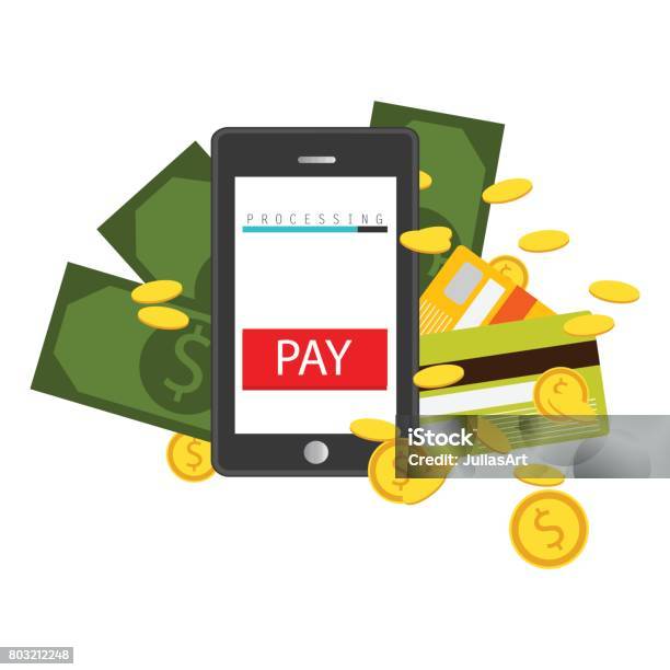 Konsep Pembayaran Seluler Tangan Memegang Telepon Transfer Uang