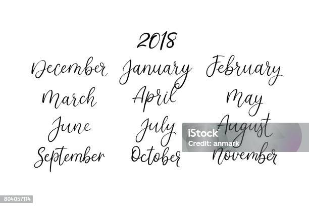 Noms De Lettrage De Main De Mois Calligraphie Moderne Calendrier De