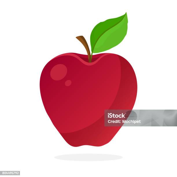 Apel Merah Dengan Batang Dan Daun Ilustrasi Stok Unduh Gambar