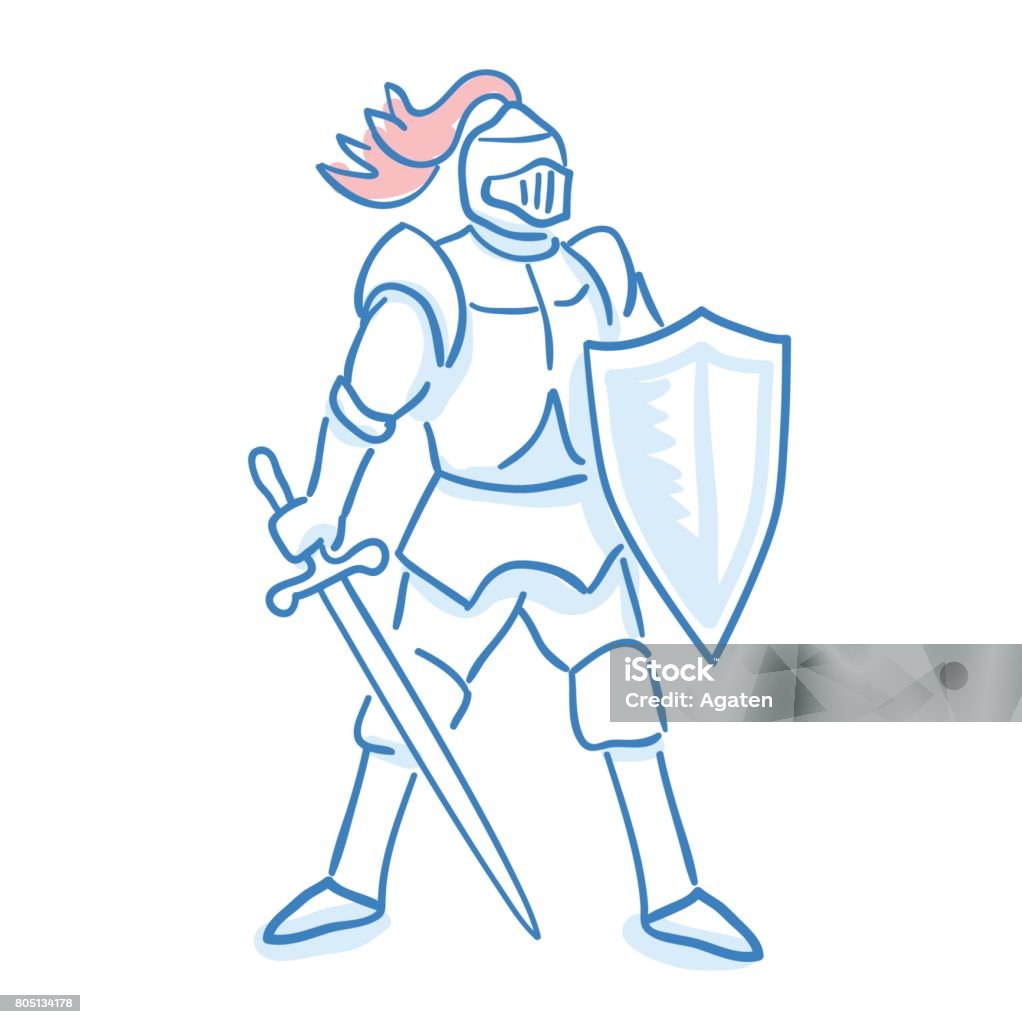 Ilustración De Icono De Caballero Medieval Dibujo De Línea Vector Stock Ilustración Histórica Y